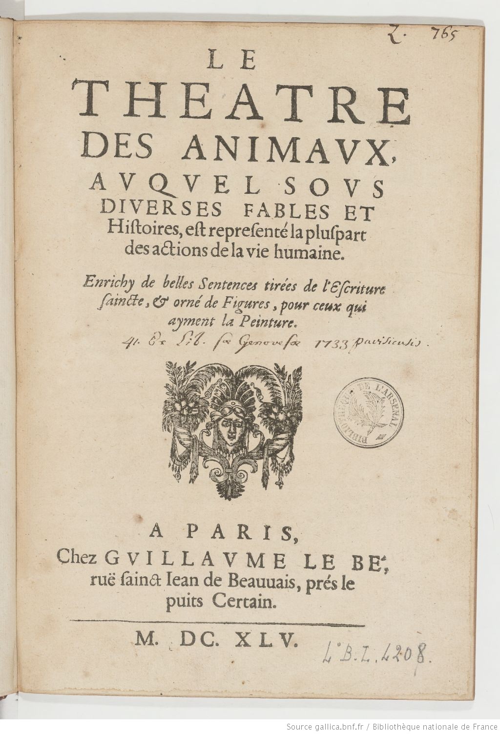 Catalogue Rouge - Le theatre des animaux, auquel sous diverses fables ...