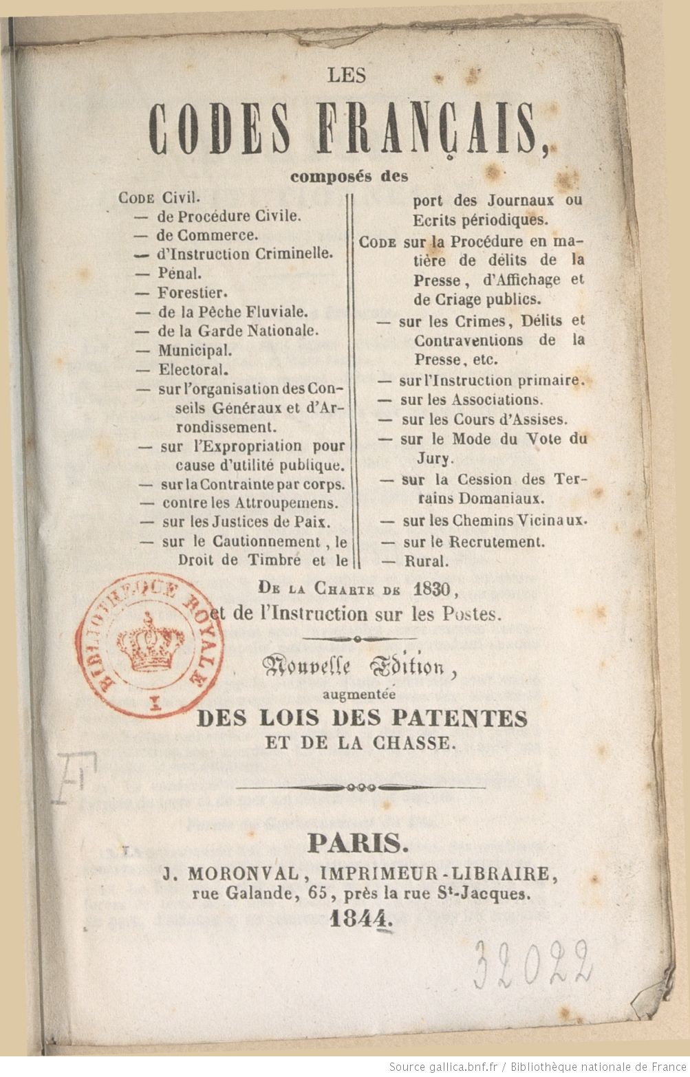 Catalogue Rouge - Les Codes français : composés des Code civil,de ...