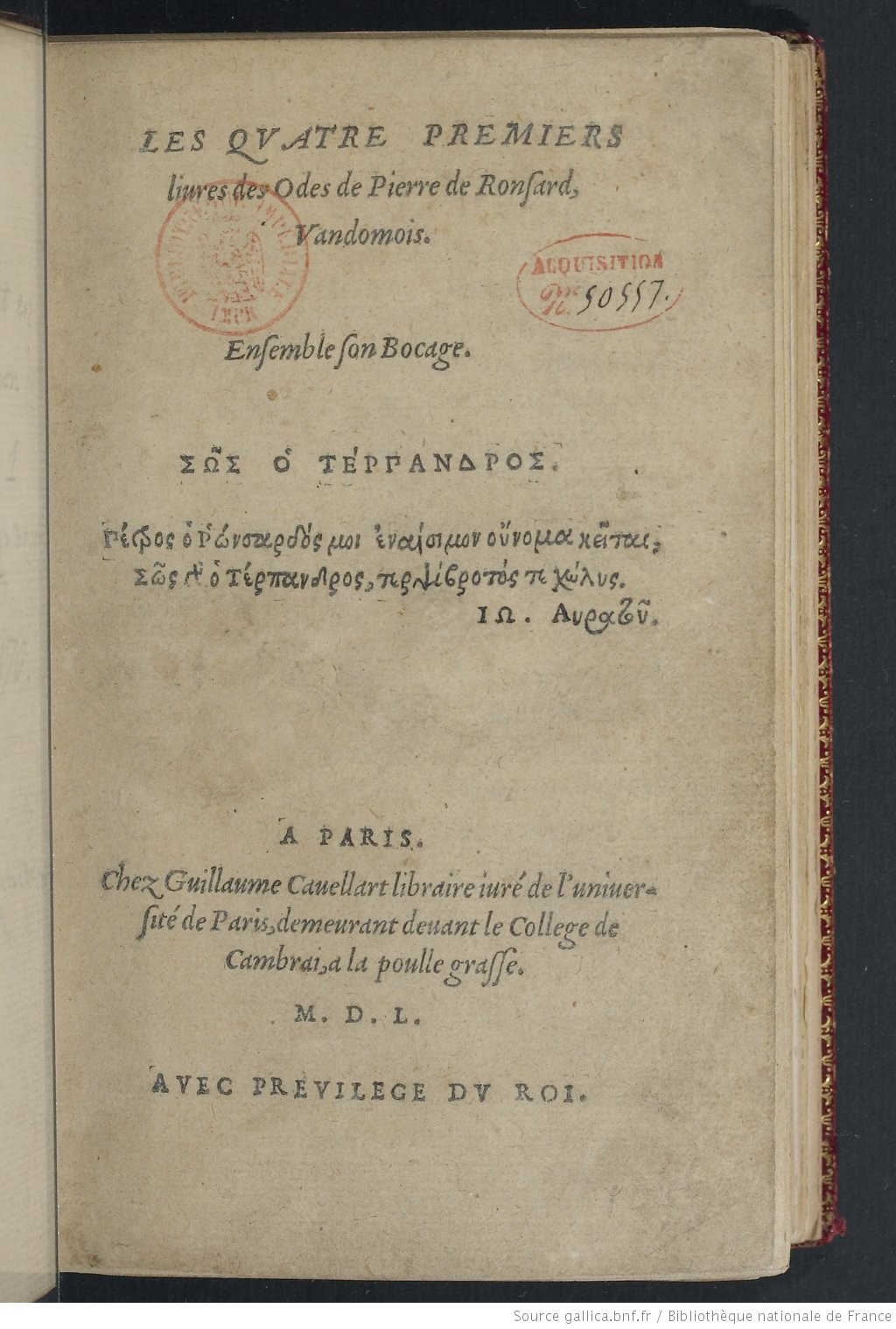 Catalogue Rouge - Les quatre premiers livres des Odes de Pierre de ...